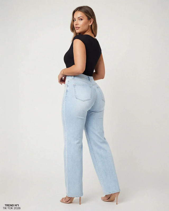 Women's BBL Wide Leg Jeans - High Waisted Butt Lifting Straight Denim ...
